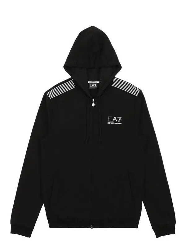 EA7 Logo Zip Hooded Jacket - Black