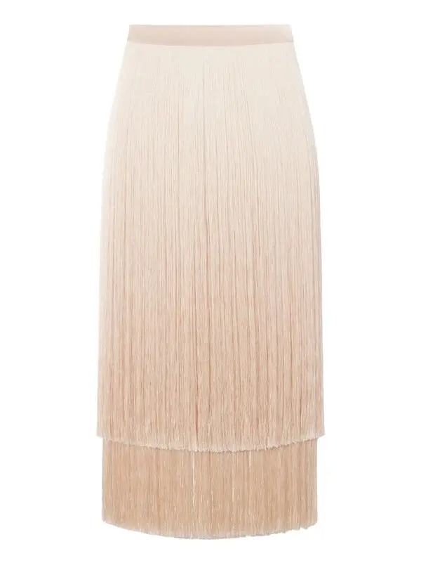 Elisabetta Franchi Fringed Midi Skirt - Nude