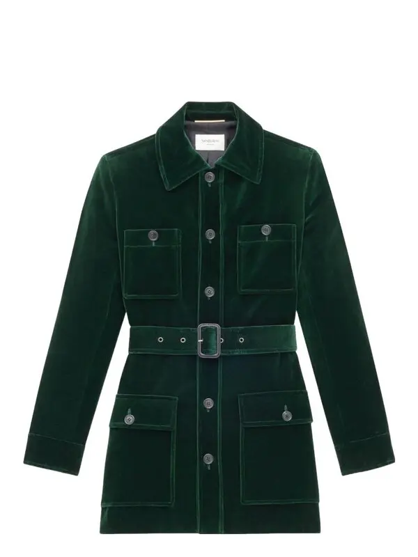 Saint Laurent Saharienne Jacket In Velvet - Jade