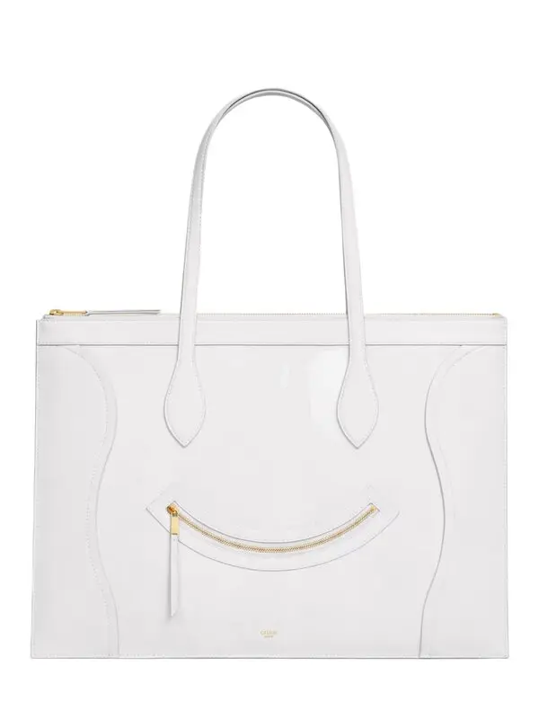 Celine Flat Luggage Bag In Glossy Calfskin - White