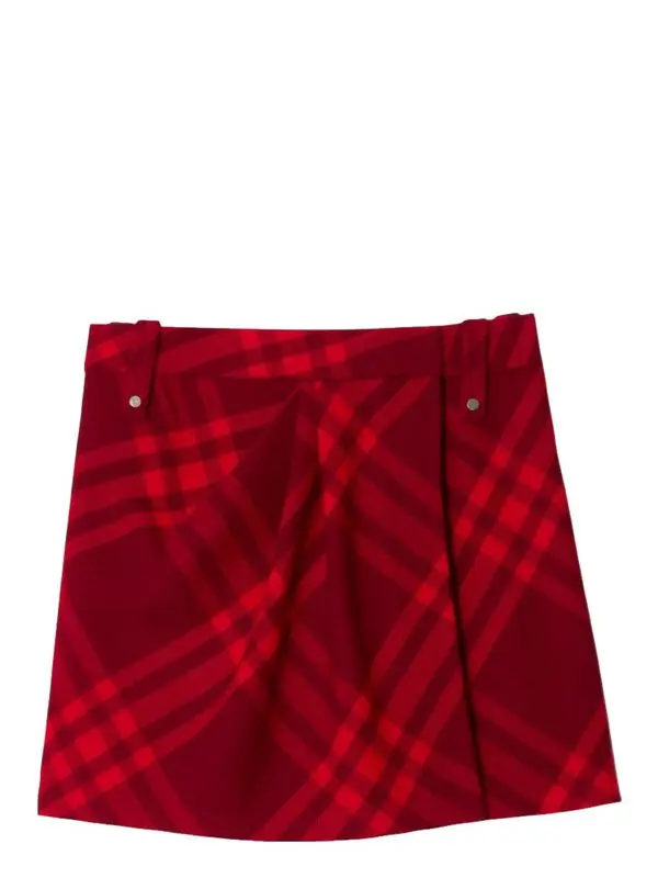 Burberry Plaid Pleated Mini Skirt - Red