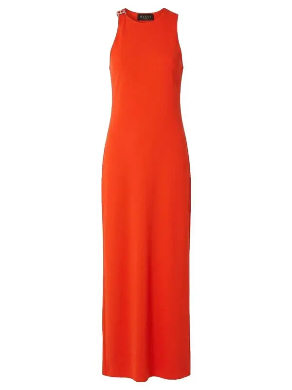 Gucci Sleeveless Maxi Dress With Crystal Detail - Bright Orange