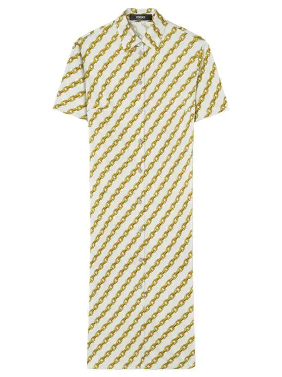 Versace Chain Print Button-up Midi Dress - White