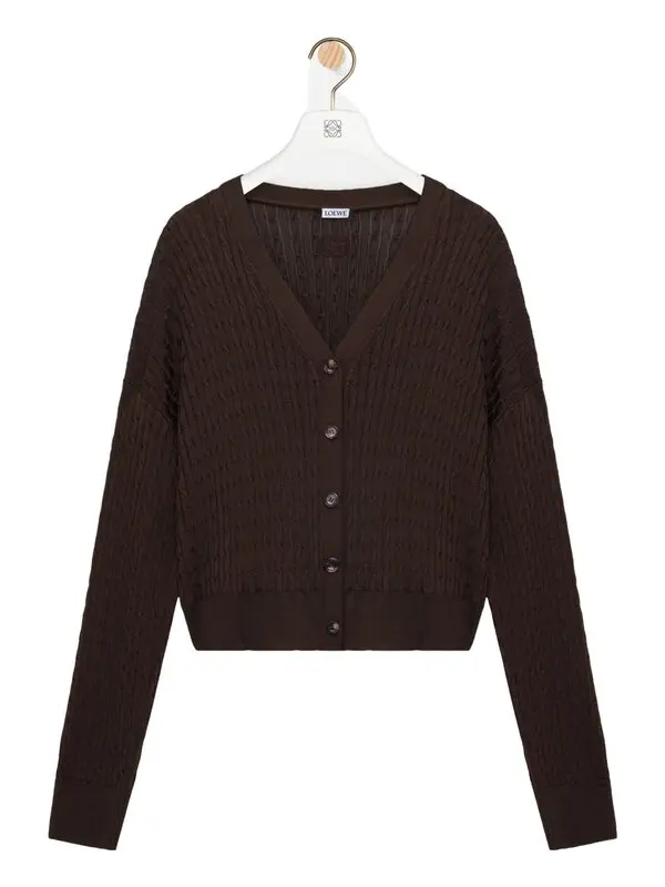 Loewe Cable-knit V-neck Cardigan - Dark Brown