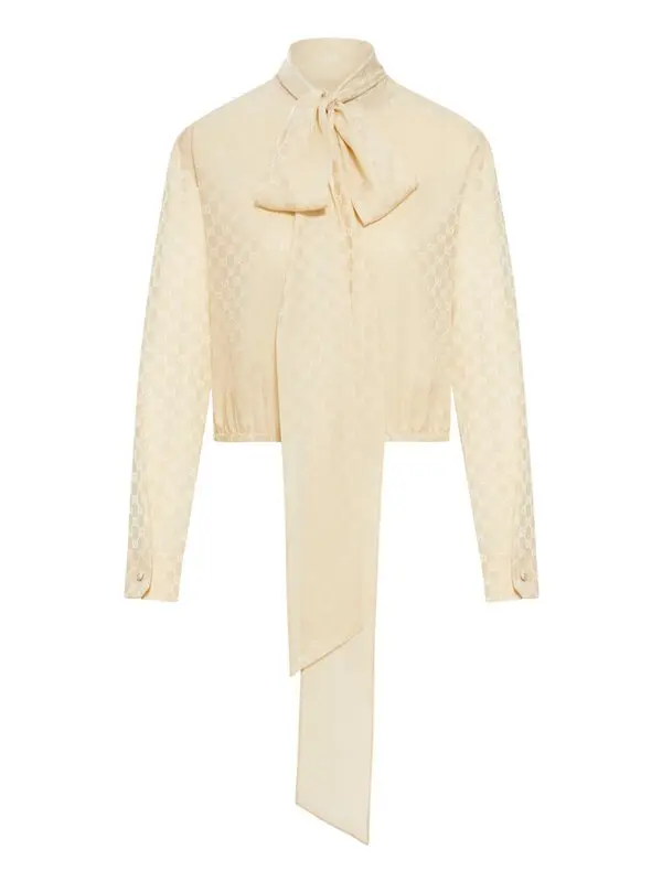 Gucci Gg Silk Jacquard Blouse With Bow Detail - No
