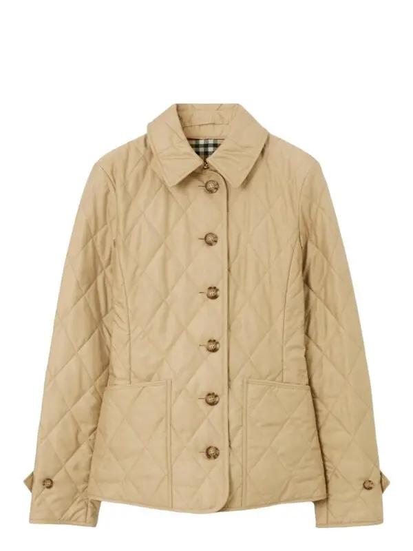 Burberry Quilted Thermoregulated Jacket With Classic Collar And Plaid Lining - New Khaki