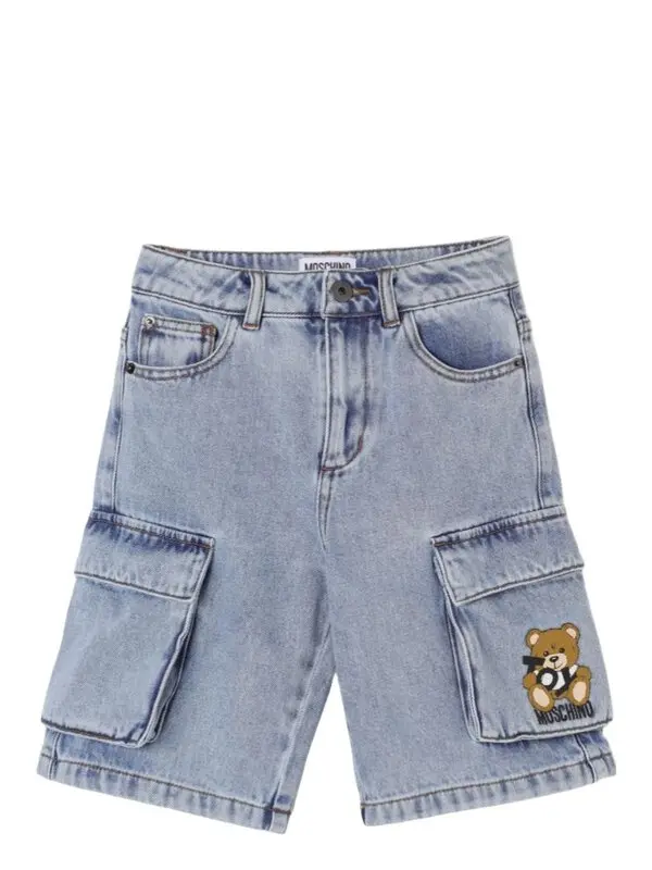 Moschino Teddy Bear Motif Cargo Shorts - Denim