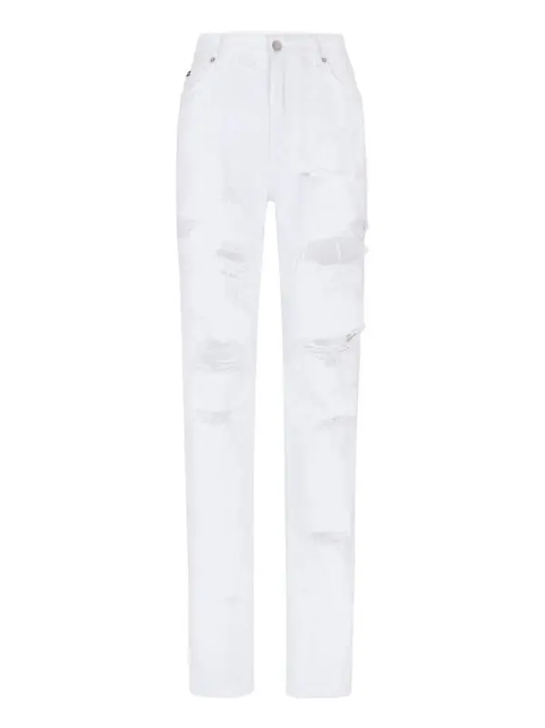 Dolce & Gabbana Distressed Logo Patch Jeans - White