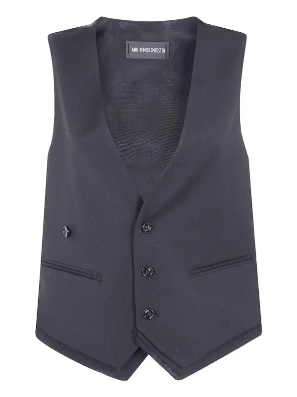 ANN DEMEULEMEESTER Single-breasted Wool Waistcoat - Black