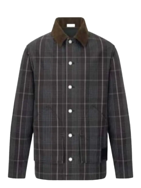 Dior Checked Long-sleeve Jacket With Corduroy Collar - Black