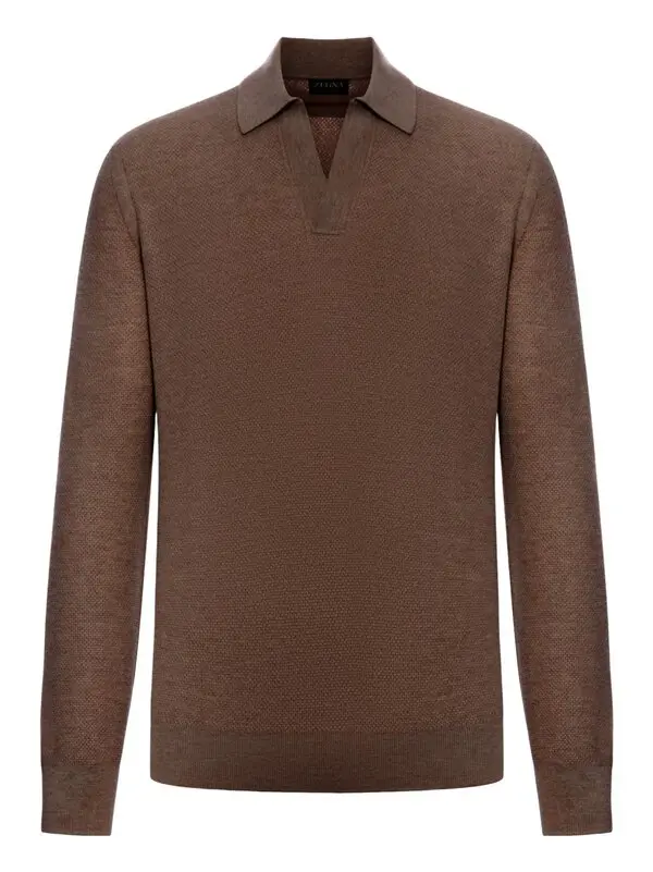 Zegna Long Sleeve Polo Jumper - Brown