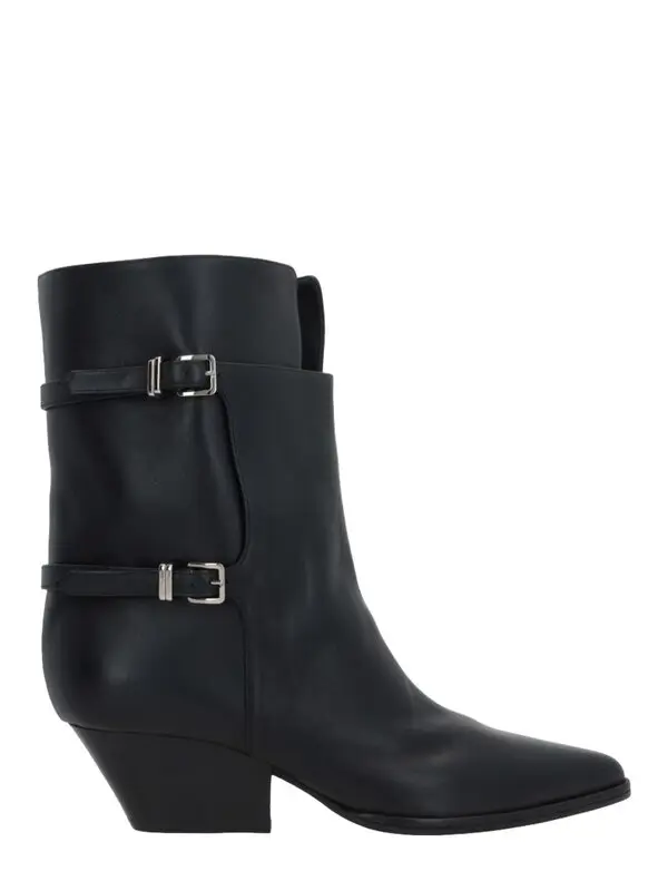 SERGIO ROSSI Pointed Toe Buckled Ankle Boots - Black