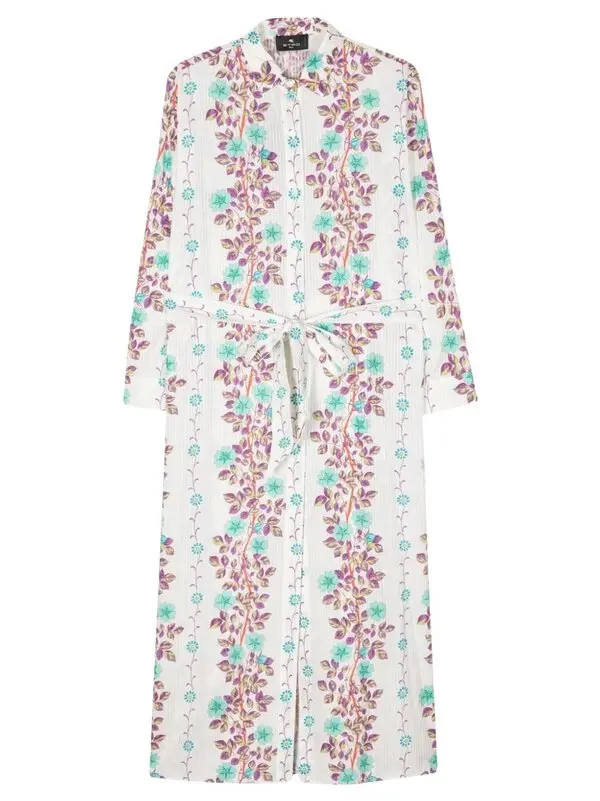 Etro Floral Printed Long Sleeve Shirtdress - White