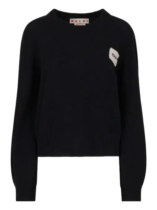 Marni Logo Patch Balloon Sleeve Knit Sweater - Black