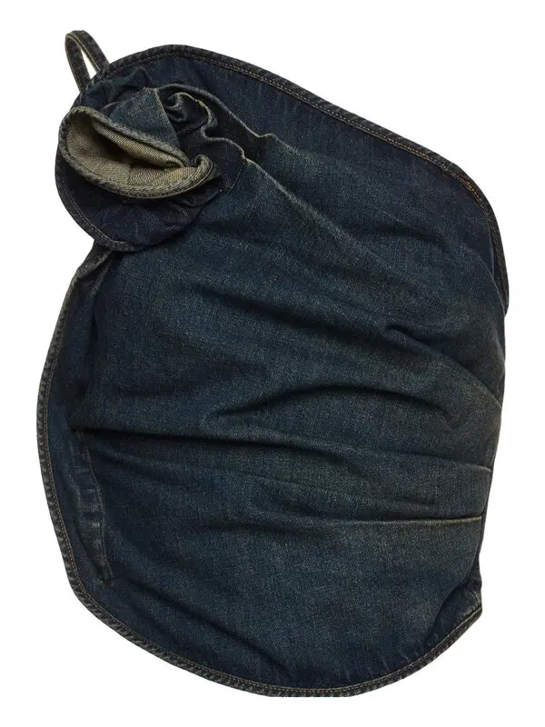 Magda Butrym One-shoulder Draped Denim Top With Flower Appliqu - Dark Retro Blue