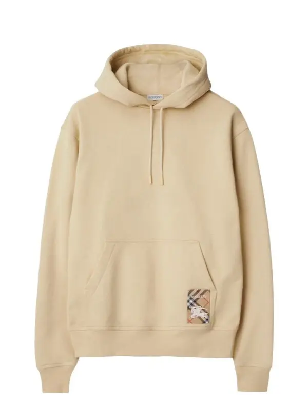 Burberry Checked Patch Drawstring Hoodie - Nutmeg