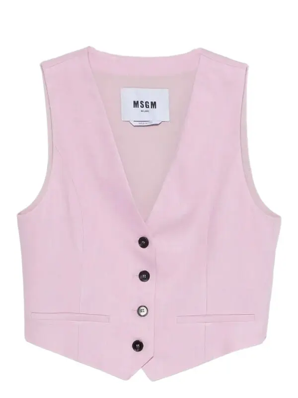 MSGM V-neck Sleeveless Gilet With Asymmetrical Hem - Pink