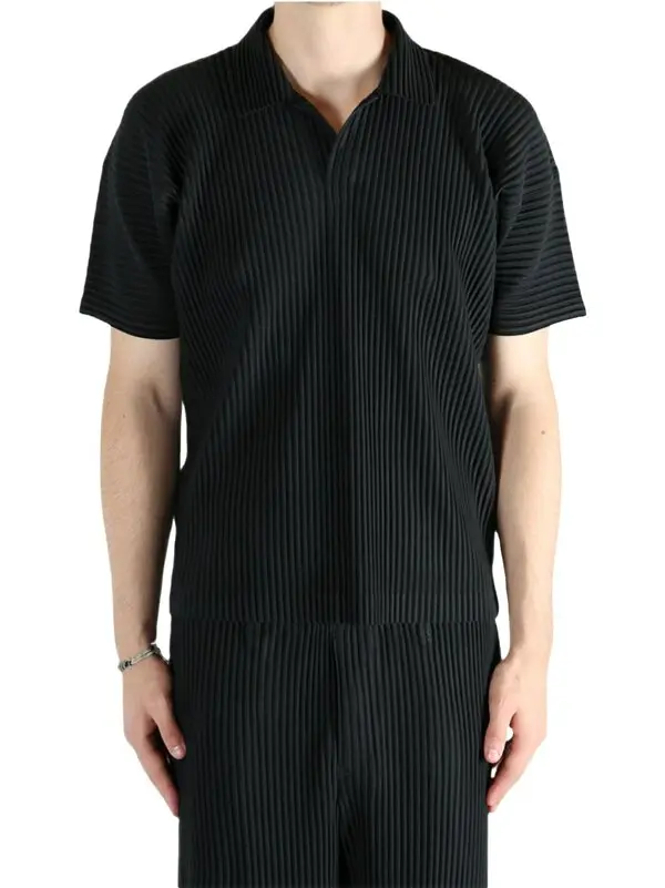 Issey Miyake Homme Plissé Short Sleeved Pleated Polo Shirt - Black