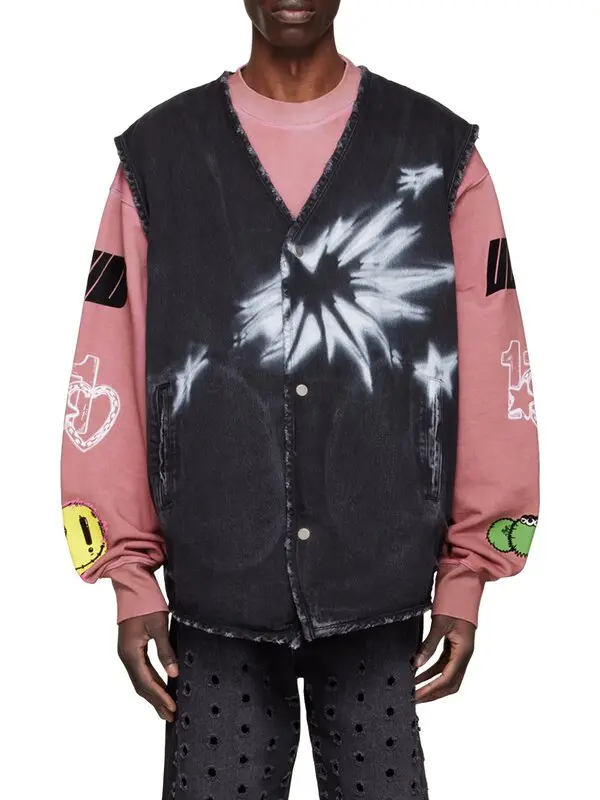 We11Done V-neck Denim Vest - Black