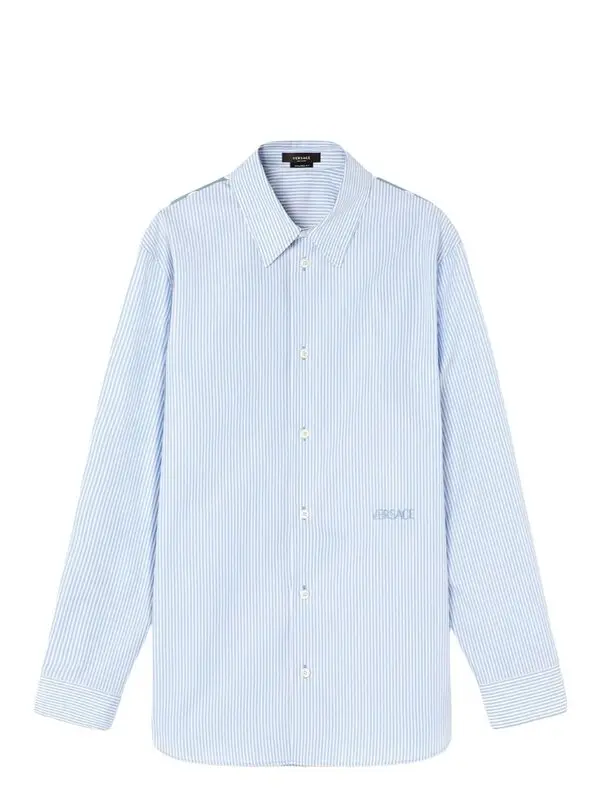 Versace Seashell Baroque Striped Buttoned Shirt - Blue