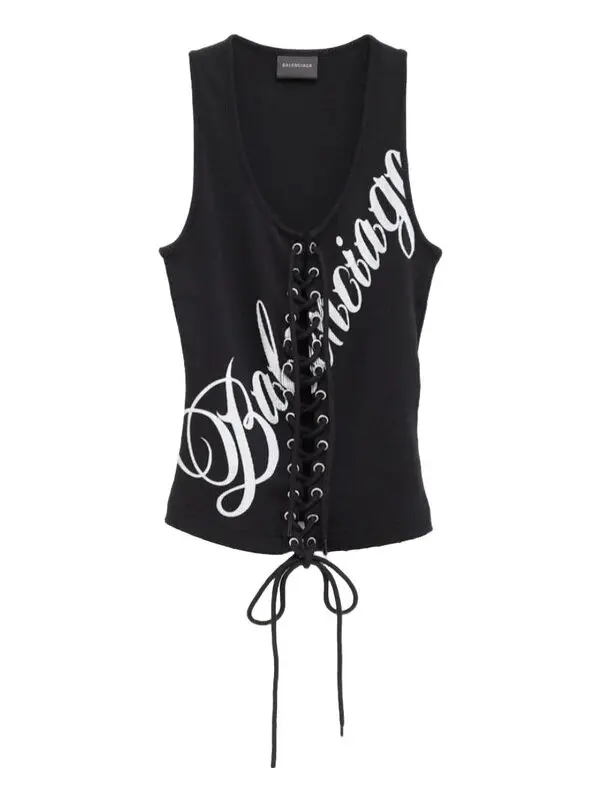 Balenciaga Lace-up Tank Top With Printed Text - Black/white