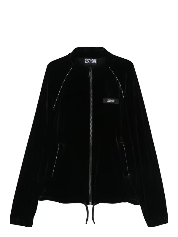 Versace Logo-appliqué Velour Zip-up Jacket - Black