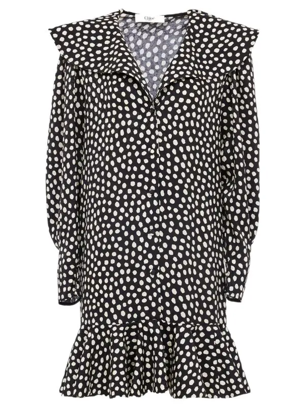 Chloé Dotted Mini Dress With Ruffles - Black/beige