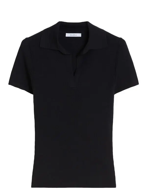 Max Mara Ribbed Wool Polo Shirt - Navy Blue