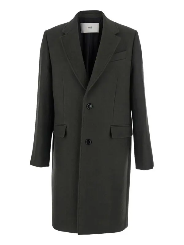 Ami Long-sleeved Lapel Coat - Black