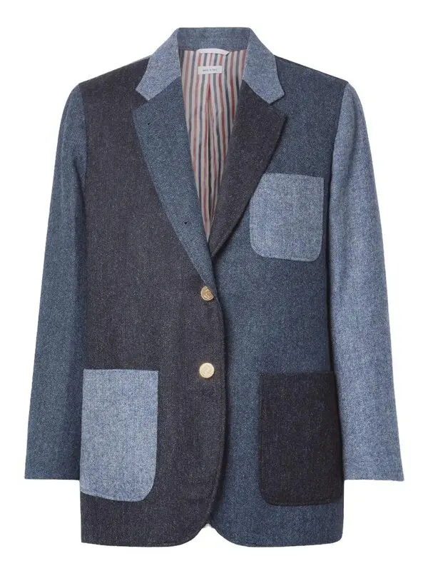 Thom Browne Patchwork Donegal Tweed Blazer - Navy Blue