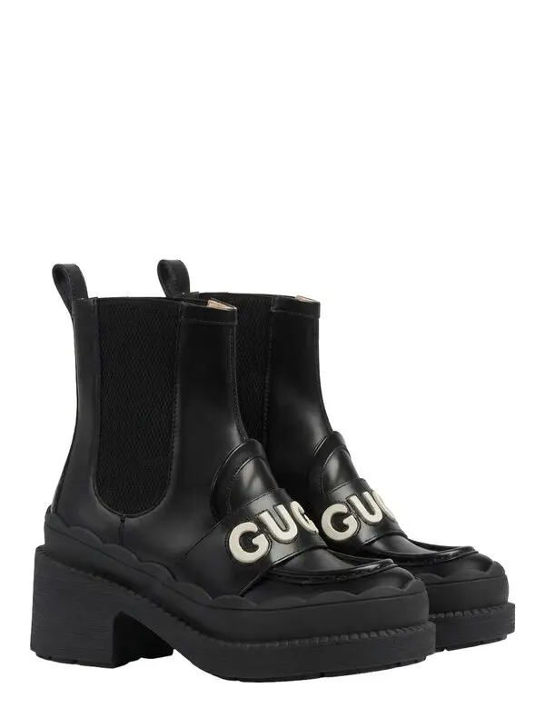 Gucci 60mm Logo-lettering Leather Boots - Black