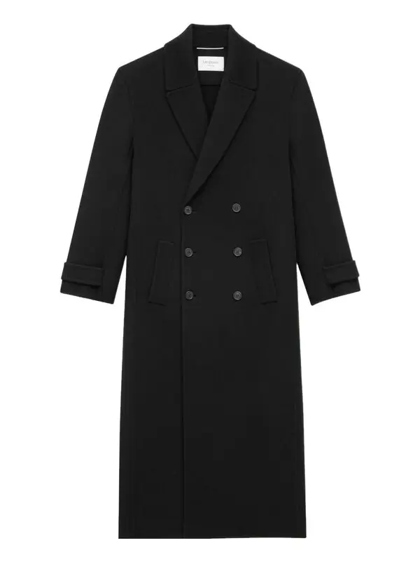 Saint Laurent Double-breasted Long Coat - Deep Black