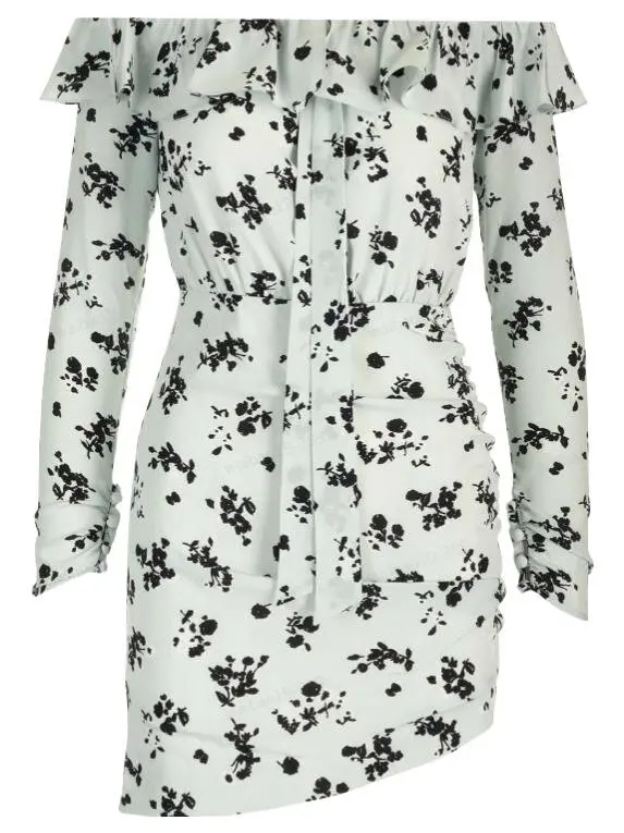 Alessandra Rich Off-the-shoulder Rose Printed Mini Dress - White