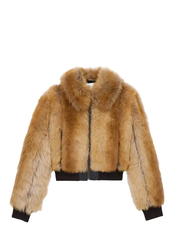 Saint Laurent Zip-up Shearling Bomber Jacket - Brown