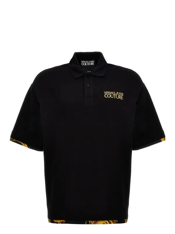 Versace Logo-embroidered Short-sleeved Polo Shirt - Black