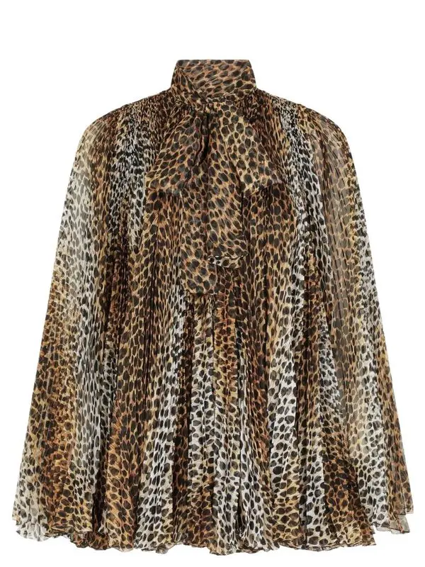 Dolce & Gabbana Leopard Print Pleated Mini Dress - Green