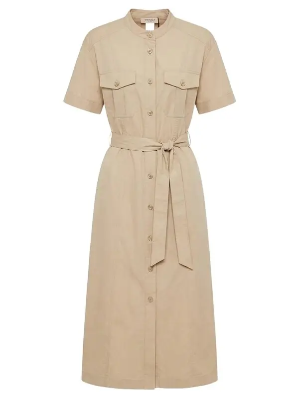 TWINSET Belted Button-down Midi Dress - Nude