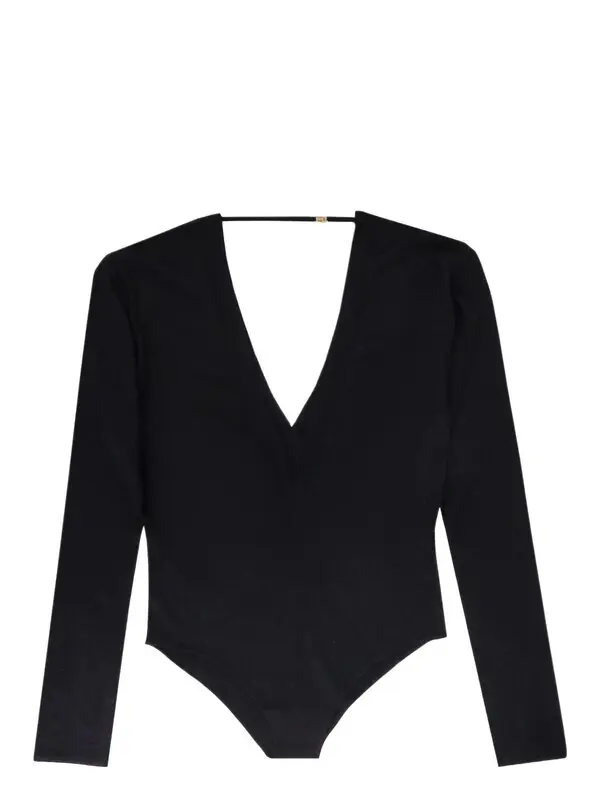 Saint Laurent V-neck Long-sleeved Top With Logo Buckle - Black