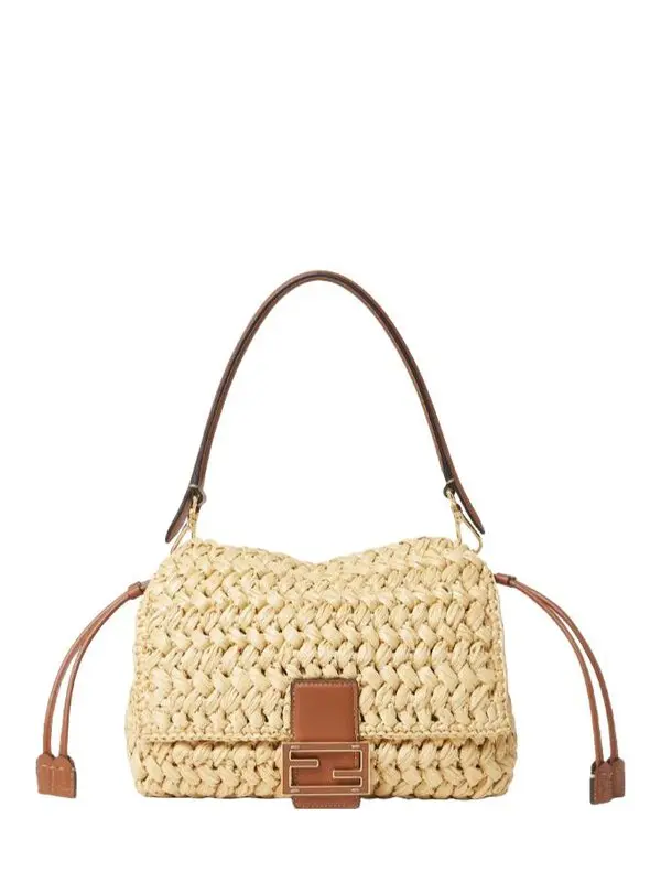 Fendi Raffia Crochet Mamma Baguette Bag - Light Brown