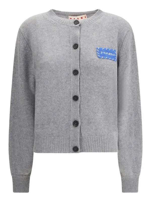 Marni Logo Patch Buttoned Cardigan - Gray