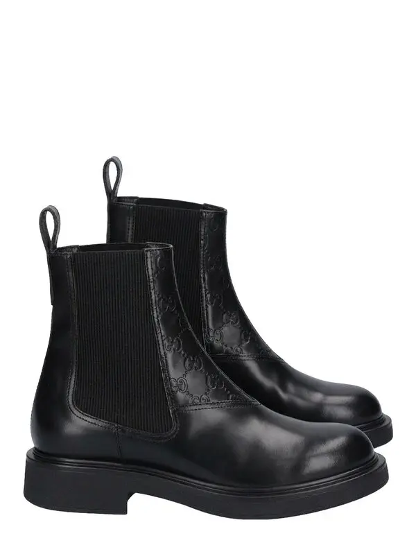 Gucci Gg Embossed Ankle Boots - Black