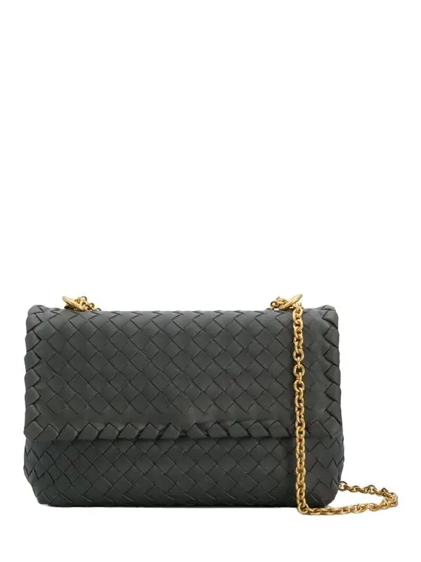 Bottega Veneta Dark Gray Braided Detail Shoulder Bag - Black