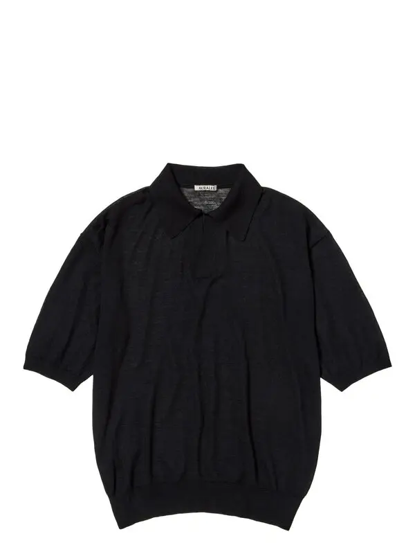 Auralee Mélange Wool-blend Polo Shirt - Black