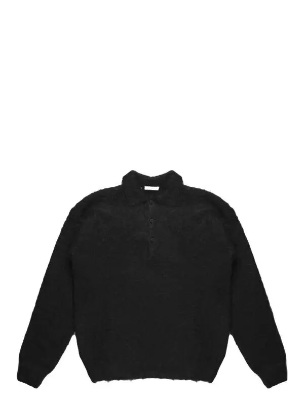Auralee Brushed Long-sleeve Polo Sweater - Ink Black
