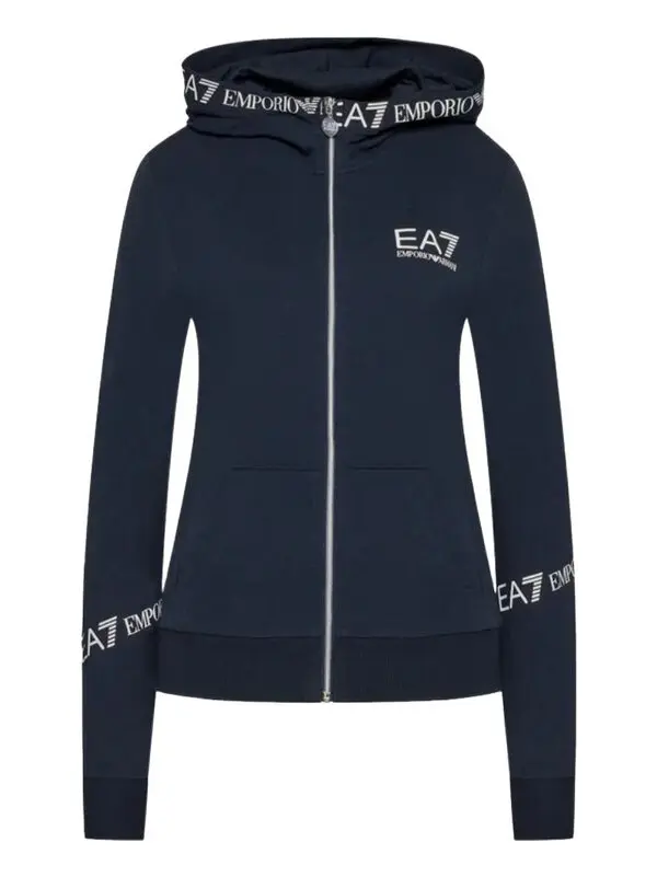EA7 Logo Trim Zip Hoodie - Black