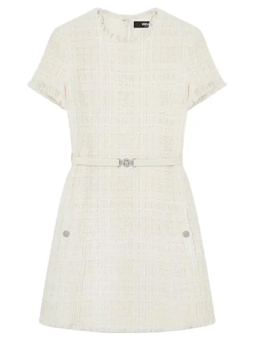 Versace Tweed Mini Dress With Medusa '95 Hardware - White
