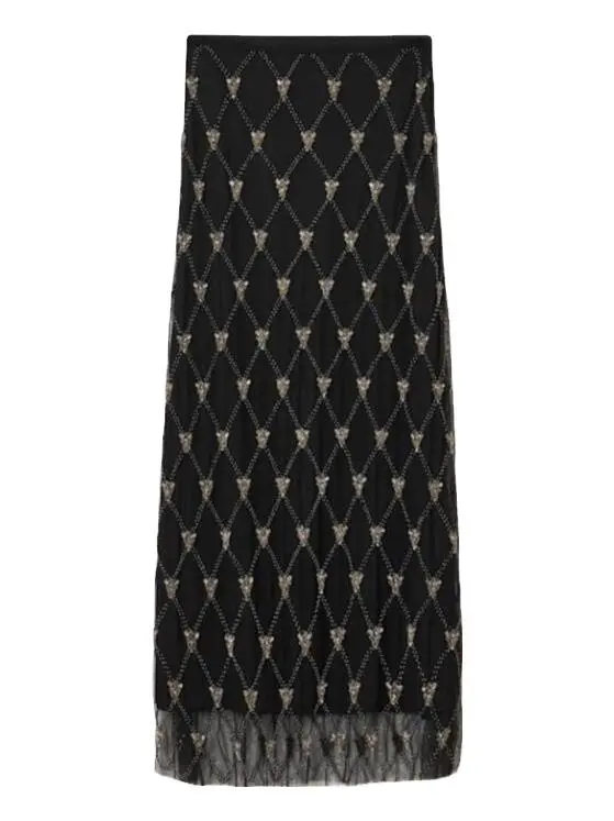 ALLSAINTS Ilka Embellished Maxi Skirt - Black