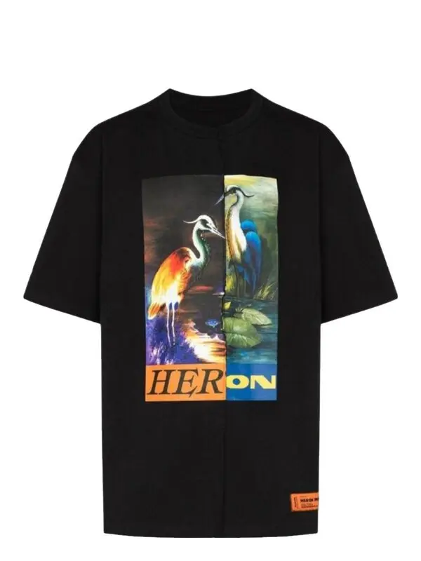 Heron Preston Ss Tee Os Split Herons Orange - Black