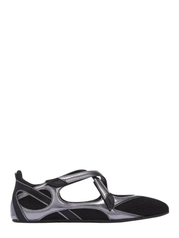 Attico Ballet Flats With Contrasting Design And Velcro Closure - Black