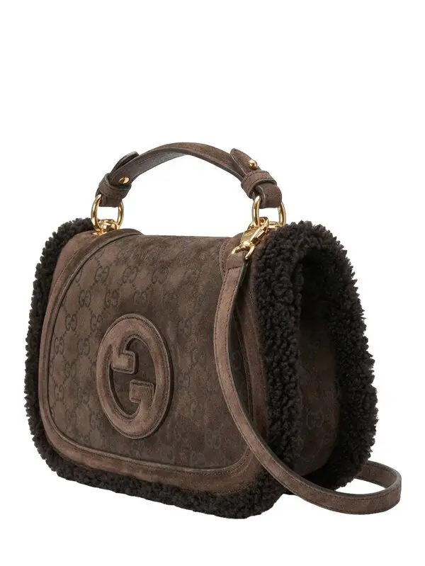 Gucci Gg Monogram Shoulder Bag With Shearling Trim - Black